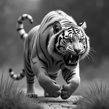 3D Grayscale Tiger Hunting - Tangra AI Image Generator