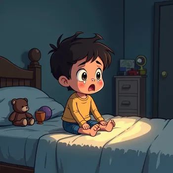 Cartoon Child Crying in Bed - Tangra AI Image Generator