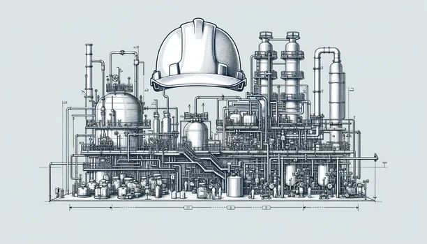 Chemical Process Plant Blueprint with Safety Helmet - Tangra AI Image ...