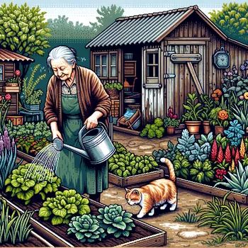 Gardening Grandma Pixel Art - Tangra AI Image Generator