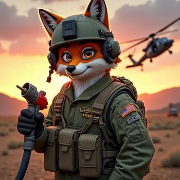Military Fox at Dusk - Tangra AI Image Generator