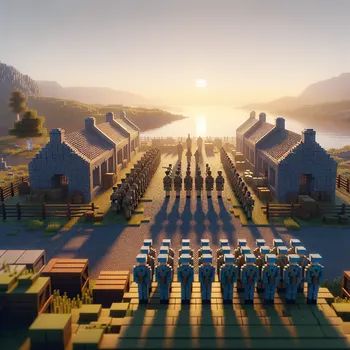 Minecraft Barracks at Dawn - Tangra AI Image Generator