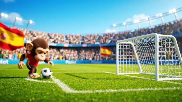 Monkey Scores Goal in Spain Soccer Game - Tangra AI Video Generator