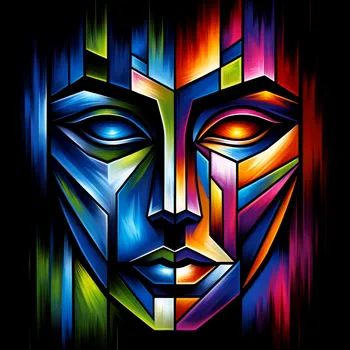 Neon Picasso Split Face - Tangra AI Image Generator