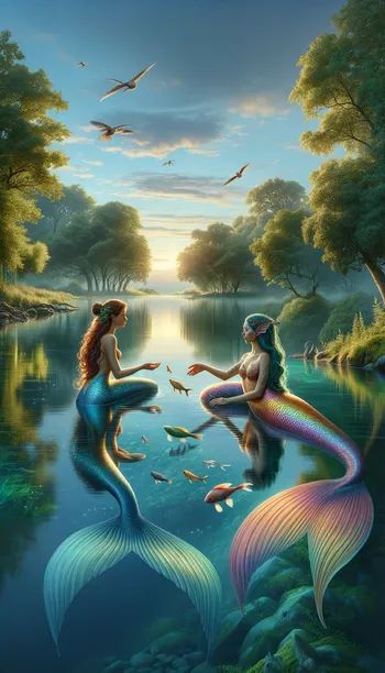 River Mermaid Encounter - Tangra AI Image Generator