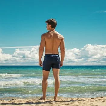 Student Gazing at Ocean in Speedos - Tangra AI Image Generator
