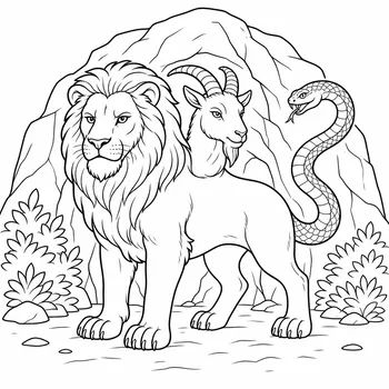 Two-Headed Chimera by the Cave - Tangra AI Image Generator